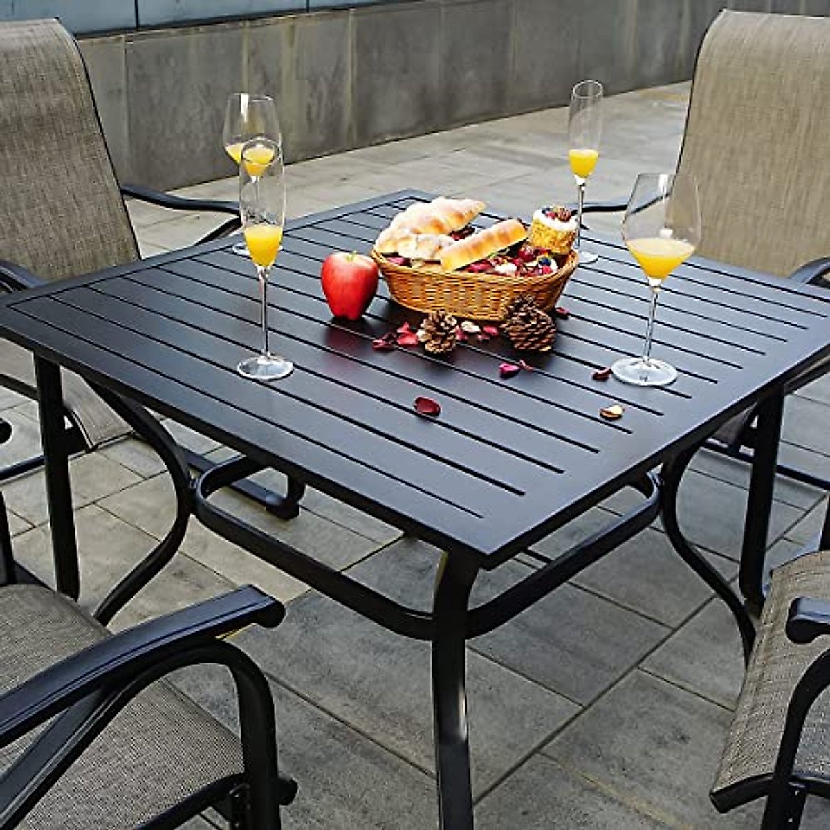 MEOOEM Outdoor Dining Table, Patio Metal Steel Frame Square Table with 1.57”Umbrella Hole, 37"x37",Black