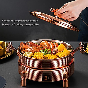 Catering Buffet Servers and Heaters - Round Food Warmer, Stainless Steel Hot Pot Buffet Set, 3 in 1 Food Warmer with Glass Viewing Lid and Built in Lid Holder(Size:28cm,Color:Golden)