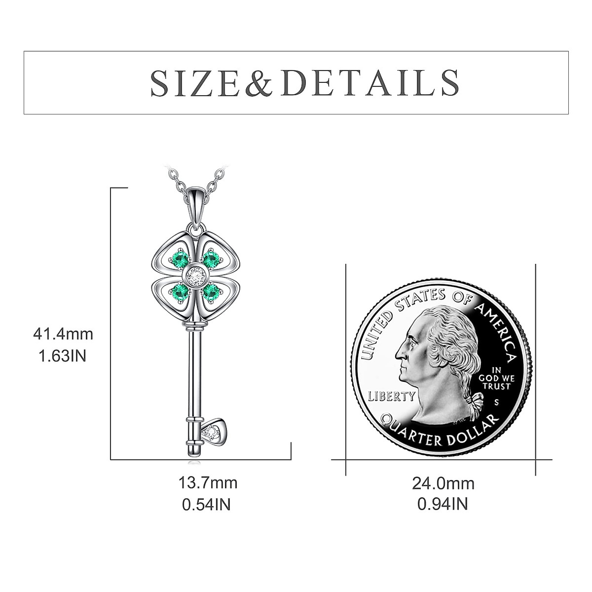 St. Patrick's Day Four Leaf Clover Necklaces Sterling Silver Wiccan Key Jewelry Irish Good Luck Gift for Women(Four Leaf Clover)