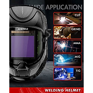 ANDELI Welding Helmet,Panoramic 180° Large Viewing True Color Solar Powered Auto Darkening Welding Helmet with Side View 4 Arc Sensor Wide Shade 4/5-8/9-13 Welder Mask for TIG MIG ARC Grinding Plasma