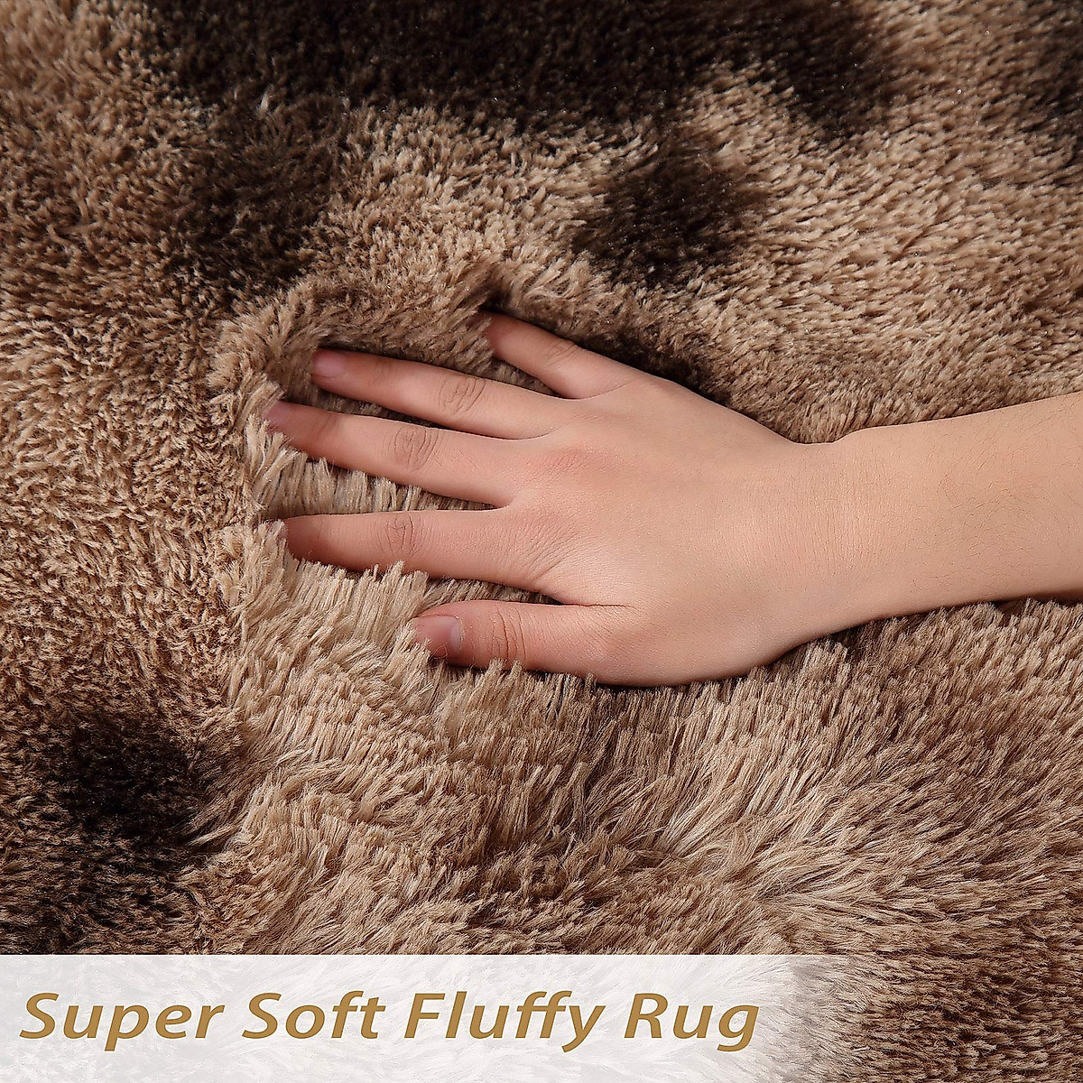 IMINROME 9x12 Fluffy Area Rugs Furry Area Rug for Living Room, Fuzzy Shag Fur Rug for Nursery Room Non-Skid Plush Throw Rug Shaggy Accent Rug for Indoor Home Floor Carpet, Coffee