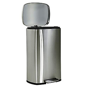 50 Liter/13.2 Gallon Kitchen Bathroom Step Trash Can, Stainless Steel Slim Garage Bin, Soft-Close Wastebasket with Lid for Powder Room, Bedroom, Craft Room, Office - Removable Liner Bucket- Silver
