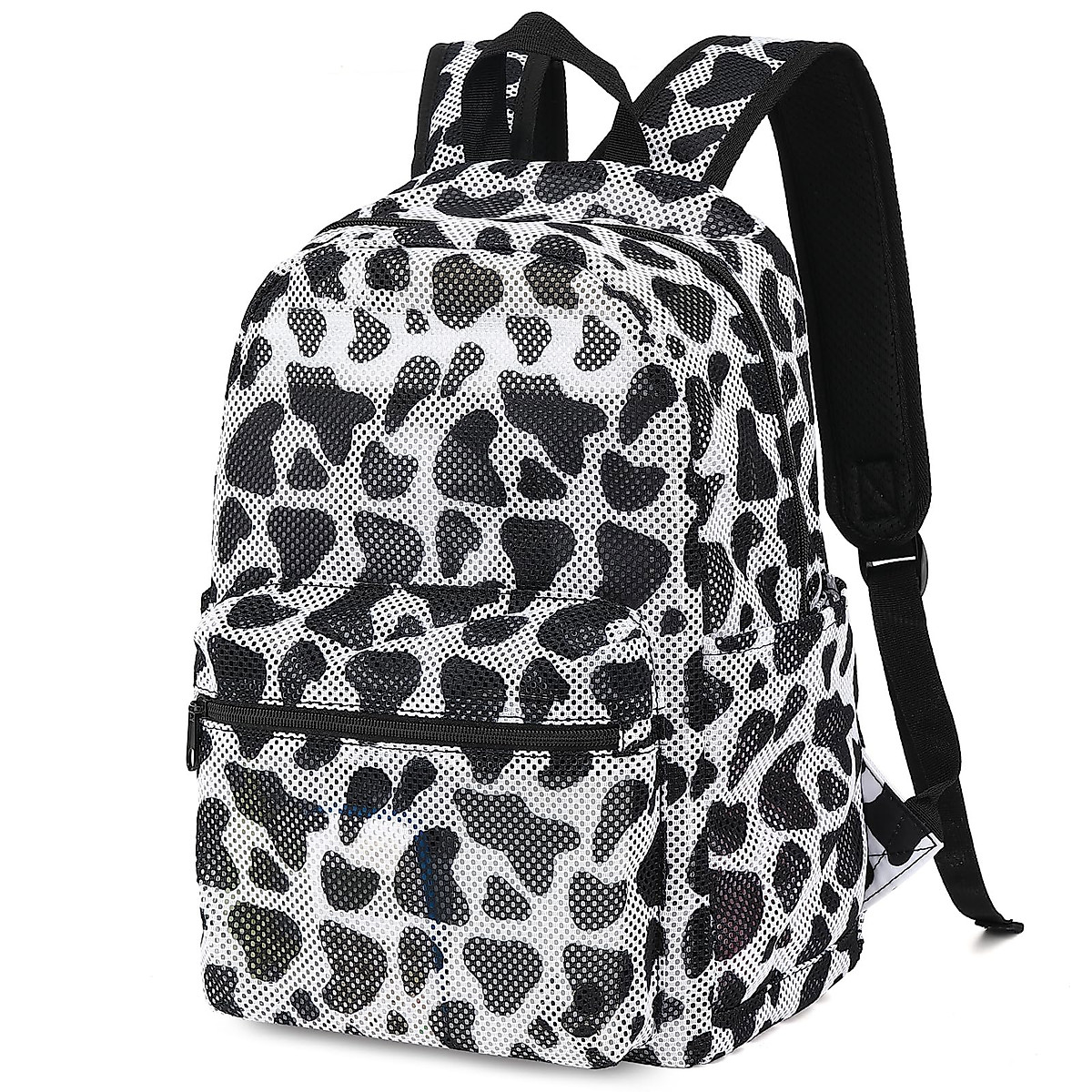 Yusudan Cow Print Mesh Backpack for Girls, Kids Semi-Transparent School Bookbag Women See Through Beach Bag Daypack