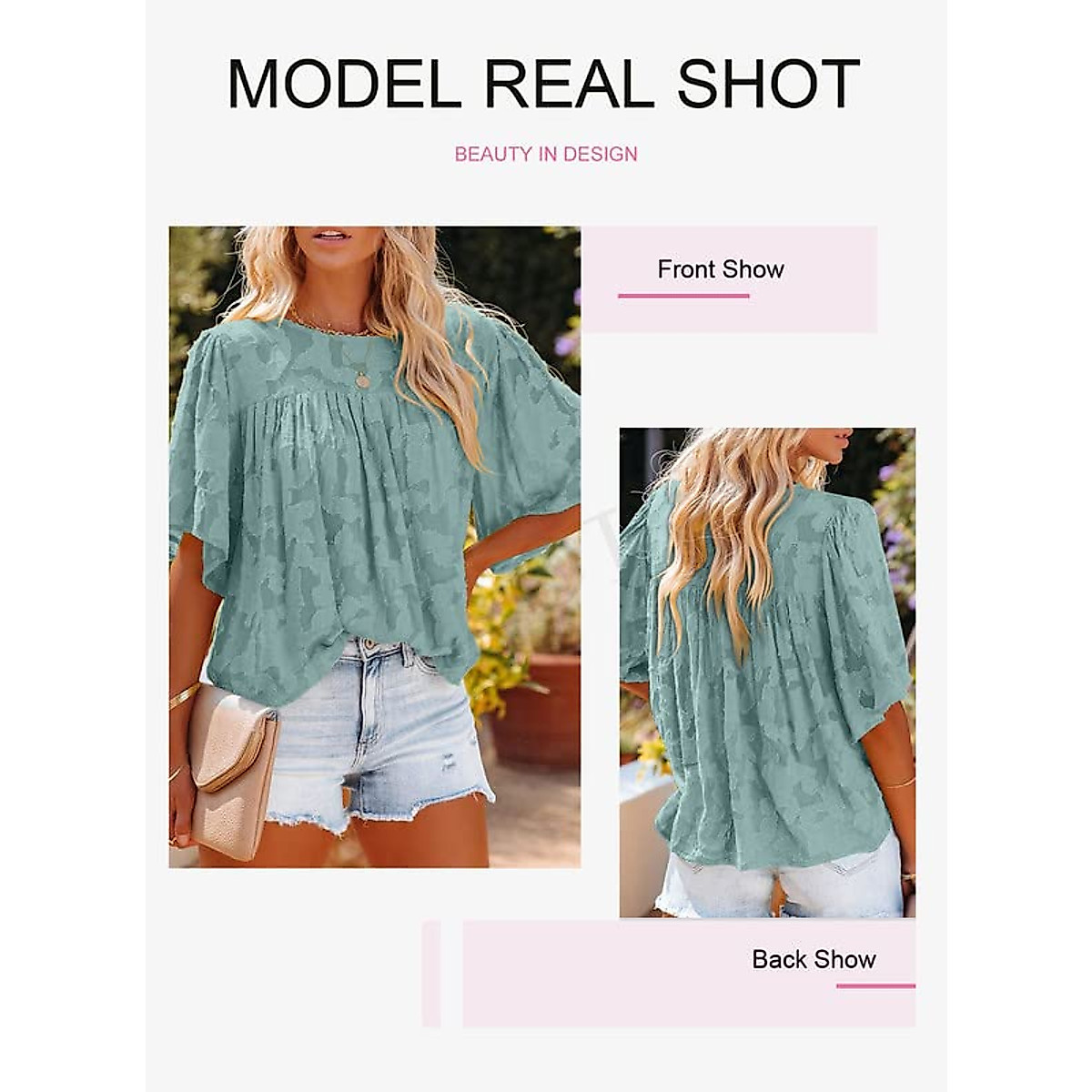 Dokotoo Women Lace Patchwork Green Tops Crewneck Bell Sleeve Babydoll Blouses for Women Fashion 2023 Dressy Casual Green Plus Size Tops Loose Flowy Workout Summer Shirts XX-Large