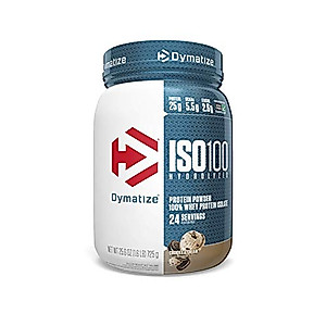 Dymatize ISO100 Hydrolyzed Protein Powder, 100% Whey Isolate Protein, 25g of Protein, 5.5g BCAAs, Gluten Free, Fast Absorbing, Easy Digesting, Cookies and Cream, 1.6 Pound