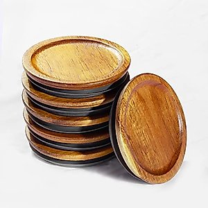 6 Pack Mason Jar Lids wide Mouth，Acacia Wood Ball Regular Mouth Lids，Reusable Mason Jar Lids With Food Grade Material Silicone Sealing Rings,Jar Wooden Storage Lids, regular, Brown…（86mm）