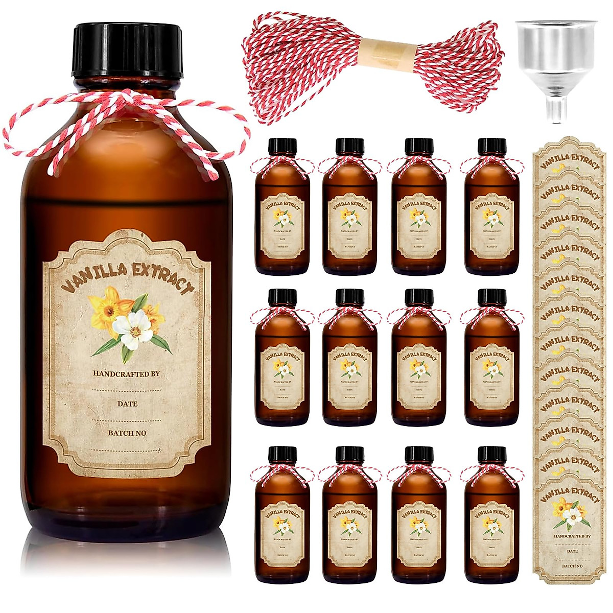 JINSILU 12 Pack 2-Ounce Amber Glass Bottle with Lid for Homemade Vanilla Extract and 12-Piece Vanilla Extract Stickers for Syrup Gifts,vanilla extract bottles (2OZ-12PC)