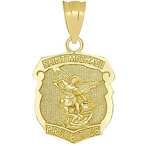 14k Yellow Gold Saint Michael Shield Medal Protection Charm Pendant