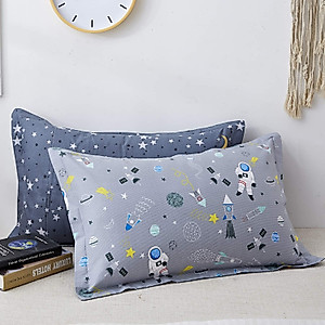 Brandream Boys Space Bedding Kids Bedding Sets Full Size Grey Astronaut 100% Cotton Duvet Cover Sets Reversible Zipper Closure(No Comforter Included)
