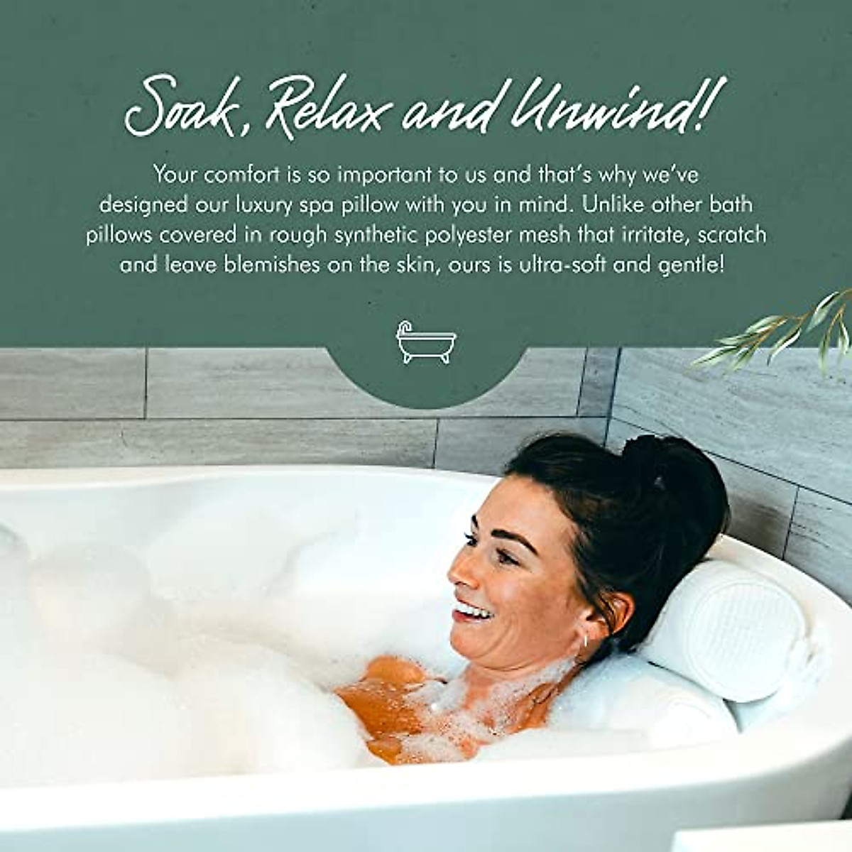 Ultra-Soft Bathtub Pillow with 6 Non-Slip Suction Cups, Bath Pillows for Tub, Extra Thick, Convenient, Quick-Dry 2-Panel Tub Pillow Bath Cushion for Head, Neck, Back, and Shoulder Support - Haven Houz