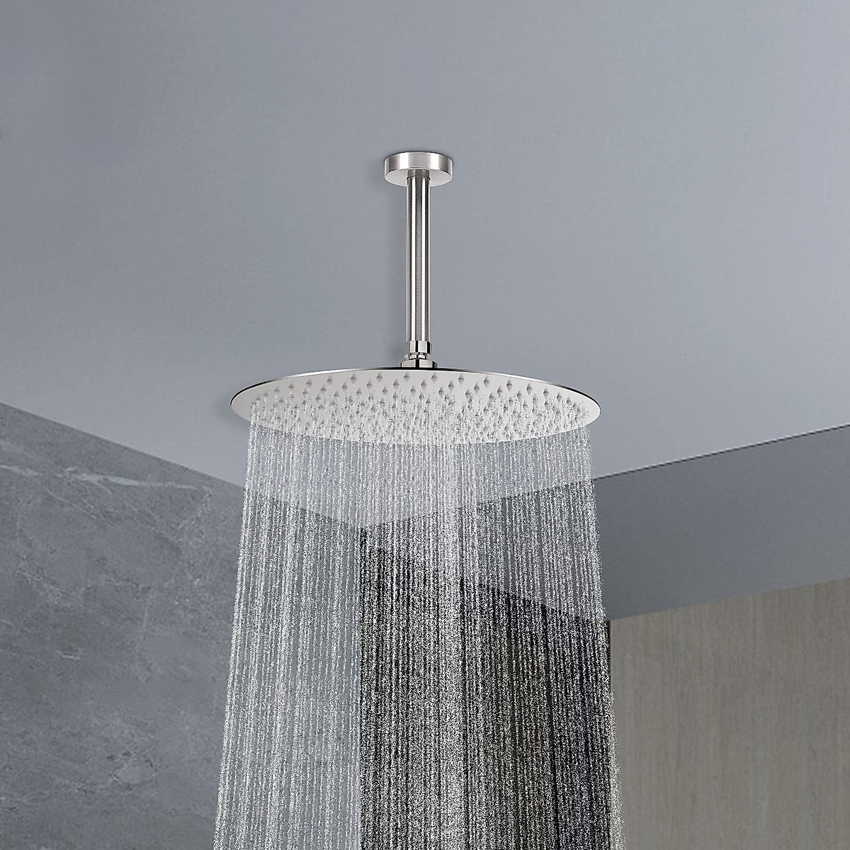 HarJue Ceiling Mounted Shower Arm, Rain Shower Head Extension Arm with Flange and Teflon Tape Stainless Steel Ceiling Mount Shower Extender for Fixed Shower Head (6 Inch, Brushed Nickel)