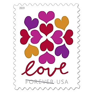 USPS Hearts Blossom Love Forever Stamps - Wedding, Celebration, Graduation (1 Sheet of 20 Stamps) 2019