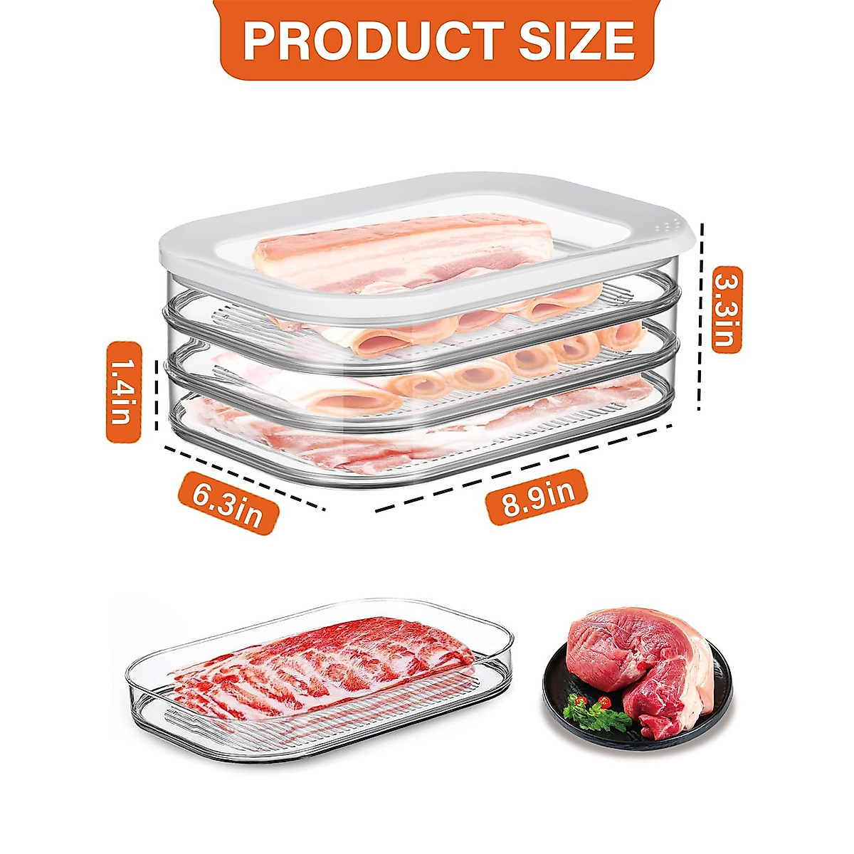 Deli Meat Container for Fridge, Bacon Lunch Meat Container for Refrigerator, Stackable Food Storage Boxes with Lid for Meat, Cold Cuts, Vegetable, Cheese, Salami, 18.6oz