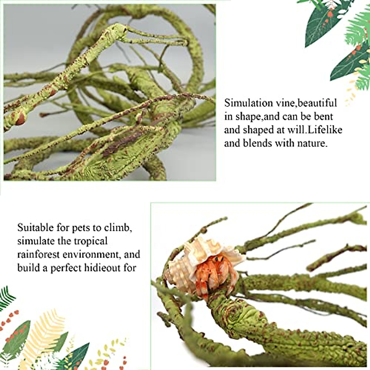 Hamiledyi Bearded Dragon Tank Accessories Reptile Dinosaur Skull Hideout Decor Reptile Climber Jungle Vines Artificial Leaves for Iguana Lizard Chameleon Snake Frog Gecko Frogs(3 PCS)