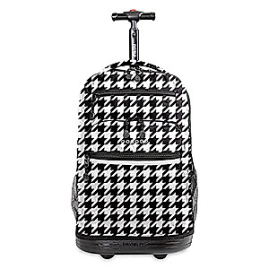 J World New York Sundance Rolling Backpack Girl Boy Roller Bookbag, Houndstooth, 20 Inch