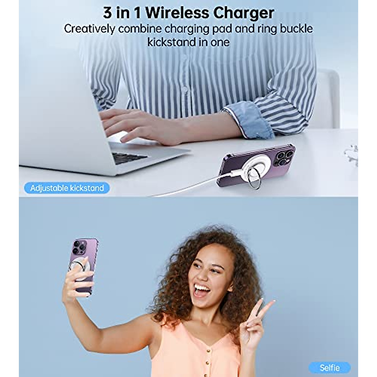 Magnetic Wireless Charger, Fast Mag-Safe Charger 3 in 1 Charging Station Compatible with iPhone 15/14/13/12 Series, iWatch Ultra/SE/9/8/7/6/5/4/3/2 AirPods, Travel Charger Pad (Plug to Use)