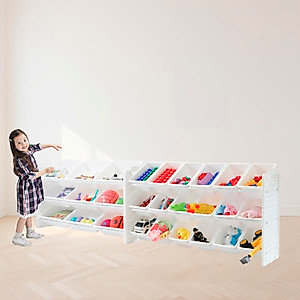 UNiPLAY 6 Tier Toy Storage Organizer with 27 Removable Bins, Re-Configurable Base, Multi-Functional for Books, Building Blocks, School Materials, Toys, or Garage Storage with Baseplate Board Frame