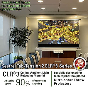 EliteProjector Screens Kestrel Tab-Tension CLR3, 101" Diag. 16:9, Ultra-Short Throw Ceiling Ambient Light Rejecting (CLR®/ALR) Electric Floor-Rising Projector Screen, Black Casing, FTE101UH2-CLR3