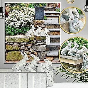 JDQTEES Saved by Hare Sculpture,Four Connected White Resin Bunnies Statues, Easter Rabbit Art Garden Sculpture Decor,Garden Resin Crafts Animal Sculpture Decoration(Four Lian Rabbit)