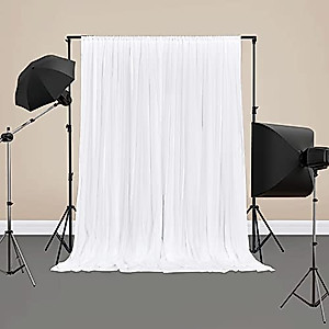RYB HOME White Wedding Backdrops, Double Layer Backdrop Curtains with Tulle Overlay, Party Backdrop Drapes for Ceremony Family Gatherings Photography, W5 ft x L8ft, 2 Panels