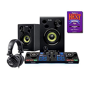 Hercules DJ Starter Kit | Starlight USB DJ Controller with Serato DJ Lite Software, 15-Watt Monitor Speakers, and Sound-Isolating Headphones