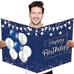 SULICRE Jumbo Birthday Card, 22 x 14 Inch Extra Large Greeting Card for Women Men Boss, Happy Birthday Giant Guest Book, Oversize Birthday Party Signs Decorations Supplies
