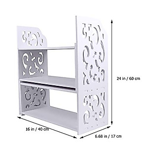 EXCEART White Display Shelf Desktop Bookshelf Organizer Wooden Desk Storage Shelf Rack Adjustable Tabletop Display Corner Countertop Bookcase Shelves for Office Kitchen White Adjustable Shelving