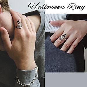 beautlace Halloween Pumpkin Adjustable Rings and Wizard Witche's Hat Ring Silver Plated Halloween Ghost Witch Broom Ring Open Finger Ring Party Jewelry KR0065W