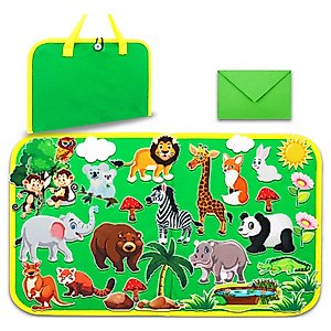 Craftstory Zoo Animals Travel Felt-Board Story Set for Toddlers, 32 Pieces Flannel Board Stories for Preschool Learning Toys Educational Storytelling Activity Board Gifts for Ages 3+