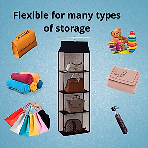 Hanging Handbag Purse Closet Organizer,4 Layers Shelves,Wardrobe Closet Space Saving Organizers System, Storage Bag Purse,Dust Proof Hanging Saving Purse Organizers System (Black).