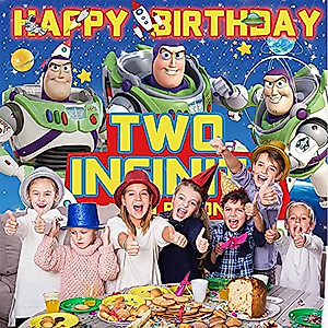 JUMPHOP Buzz Lightyear Birthday Backdrop Toy Story Two Infinity and Beyond Banner for Birthday Party Supplies Decorations Photography Photo Booth Props