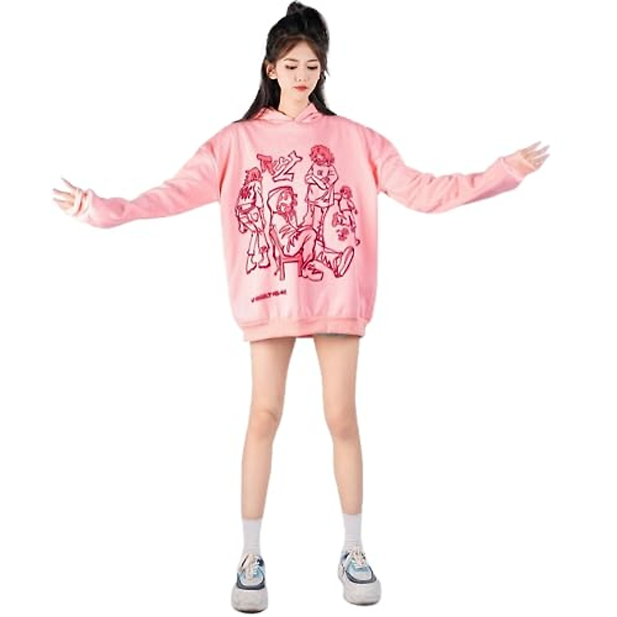 Women Novelty Graphic Hoodie Y2k Men Fashion Oversized clothing Sweatshirt Lovers Pullover(M,Pink)