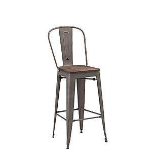 Yongqiang 30 inch Metal Bar Stools Set of 4 Bar Height Stools Kitchen Island Barstools High Back Bar Chairs with Large Wooden Seat Industrial Rusty
