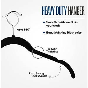 Utopia Home Premium Velvet Shirt Hangers - Non Slip Velvet Hangers - Durable and Slim - 360°-rotatable Hook -Hangers for Shirts,Blouses & Tops (Black,50)