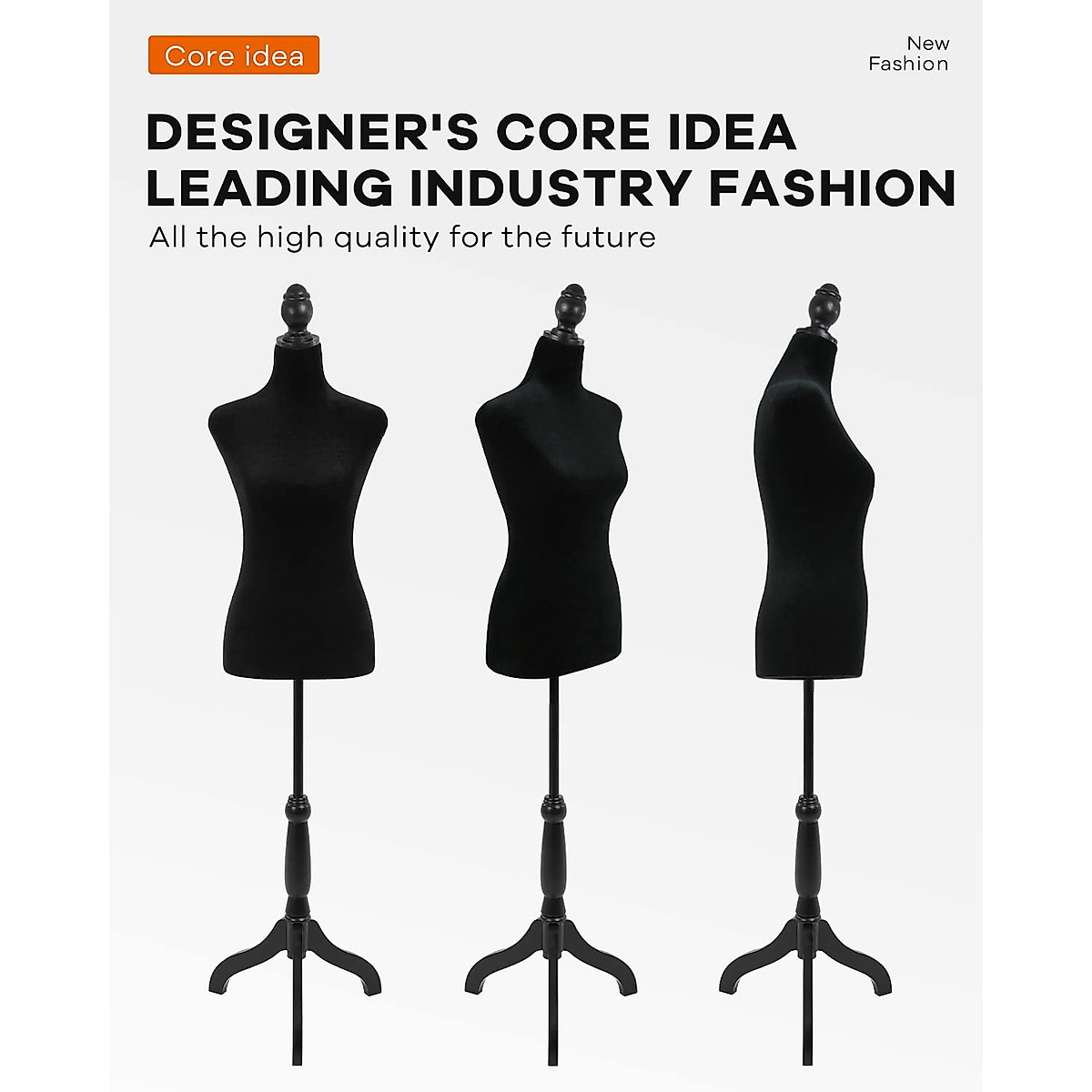 Mannequin Body, Mannequin Torso Mannequin Stand Dress Form 49.6-63.4 Height Adjustable Maniquins Body Female, Portable Displays Women for Sewing Wooden Tripod Base, Foam Body (Black)