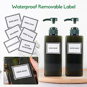 22oz Soap Dispenser for Bathroom, INSFIT Refillable Plastic Pump Bottles, Dish Soap Dispenser for Kitchen Sink, Hand Soap Dispenser, Laundry Detergent Dispenser with Waterproof Labels, 2 Pack Green