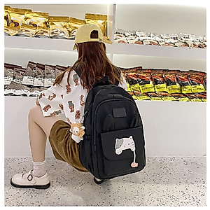 Kawaii Backpack Japanese Cute Cat School Backpack with Plushies Aesthetic Backpack for Teen Girls Back to School Supplies (Pink)