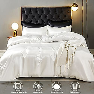 HOdo Home Satin Duvet Cover Twin Size, 3 Piece Silk Like Comforter Cover, Ultra Soft and Breathable Bedding Set with Zipper Closure & Corner Ties