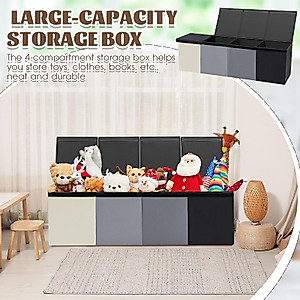 Patelai Extra Large Toy Box Chest 3/4 Dividers Collapsible Sturdy Storage Bins with Lid and Handles Storage Organizer for Living Room Playroom Bedroom Nursery(Black, White, Gray,49.2 x 13 x 15.7'')