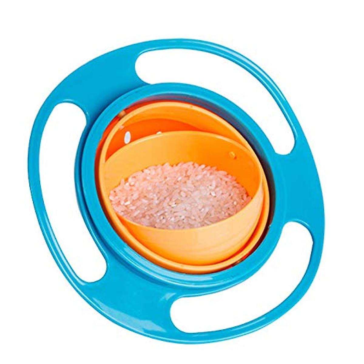 Wnvivi 2Pcs Spill Resistant Gyro Bowl, Magic Bowl 360 Degree Rotation Spill Resistant Gyro Bowl, Toy Tableware with a handle For Toddler Baby Kids Children Blue and Red