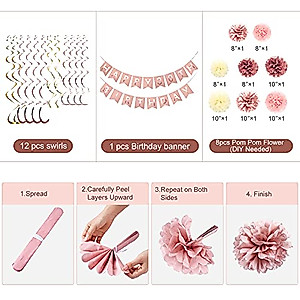 GuoZhiXin Rose Gold 30th Birthday Party Decorations , Rose gold Glittery Happy 30th Birthday Banner,Poms,Sparkling Hanging Swirls Kit for 30th Birthday Party Supplies