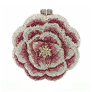 DJBM Round Shape Floral Rhinestone Evening Clutch Floral Crystal Clutch Purses Evening Bags for Women Formal Party Wedding