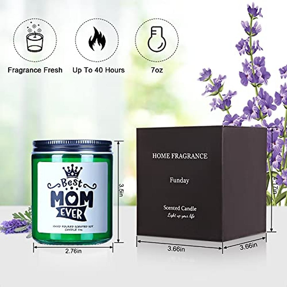 Bathtub Tray Caddy Bamboo 41" Longest Extended Length+ Gifts for Mom Lavender Scented Candles Bundle Green Jar