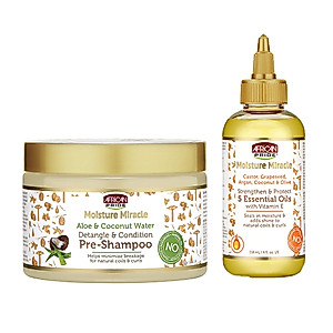 African Pride Takedown & Detangle Regimen with Moisture Miracle Aloe & Coconut Water Pre-Shampoo, Moisture Miracle 5 Essential Oils.