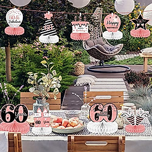 9 Pieces Rose Gold 60th Birthday decorations for Women Pink 60th birthday centerpieces for Tables Decorations Cheers to 60 Years Honeycomb Table Topper Happy 60th Birthday Decorations for Woman Sixty Years Birthday Party