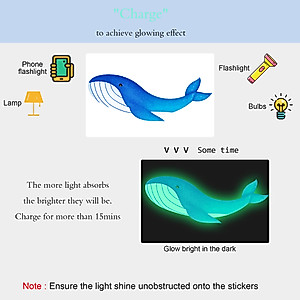 Sea Turtle Ocean Fish Wall Decals Glow in The Dark, Under The Sea Life Animals Stickers for Ceiling, Girls Boys Waterproof Decoration for Living Room Wall Bathroom Toilet