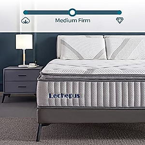 King Size Mattress, Lechepus 12 Inch Cooling Gel Memory Foam Hybrid Mattress with Pocket Innerspring, Medium Firm Pillow Top Mattress for Supportive & Pressure Relief