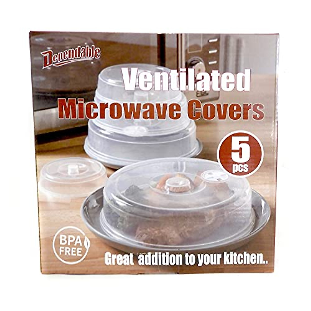 5 Piece Ventilated Microwave Covers Adjustable Steam Vents Assorted Sizes BPA Free Mixed Sizes For Large & Small Food Plates Bowls