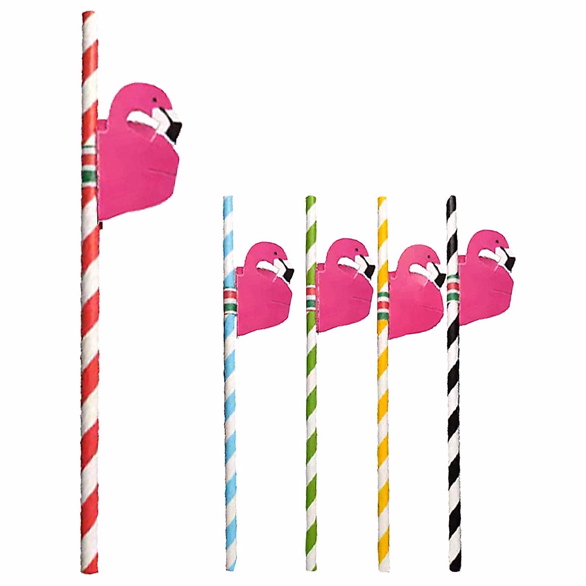 50 Pcs Flamingo Paper Straws Fashion 3D Cocktail Decorative Straws Stripe Paper Hawaiian Straws for Theme Party