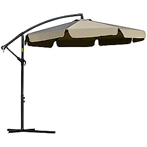 Outsunny 9' Offset Hanging Patio Umbrella, Cantilever Umbrella with Easy Tilt Adjustment, Cross Base and 8 Ribs for Backyard, Poolside, Lawn and Garden, Brown